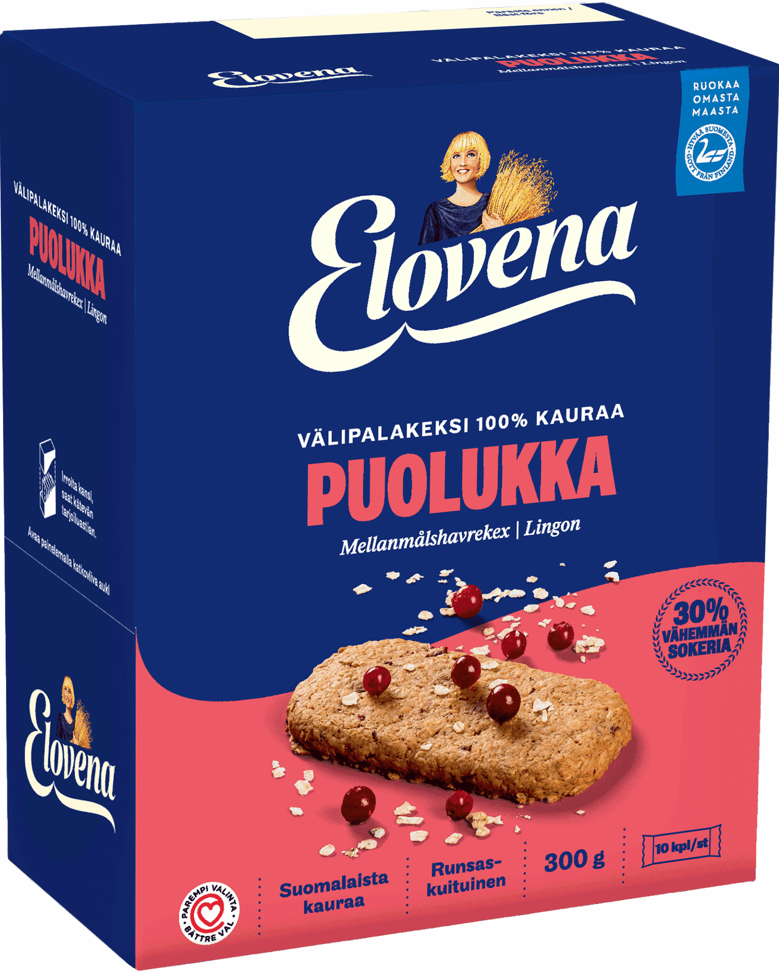 Elovena Välipalakeksi 100 % Kauraa Puolukka - elovena.fi